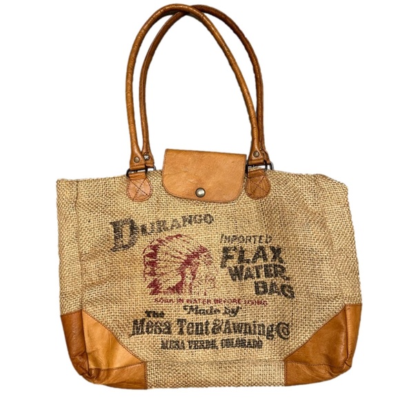 Wild Wings | Bags | Durango Burlap Leather Tote Western Boho Native ...